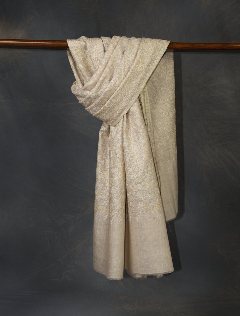 Ivory Color Jamawar Embroidery Pashmina Shawl – purekashmir.com