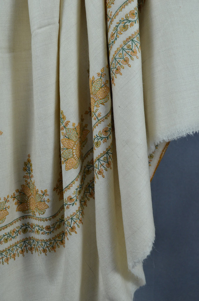 Ivory Base Border Embroidery Cashmere Pashmina Shawl – purekashmir.com