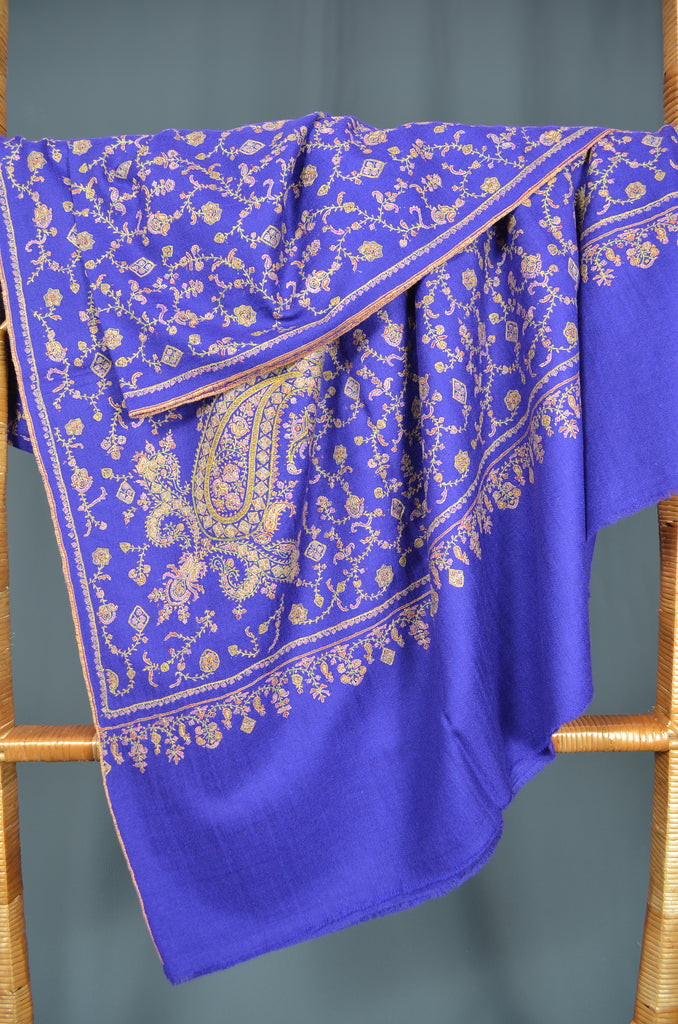 Blue Jali Embroidery Pashmina Cashmere Shawl – purekashmir.com